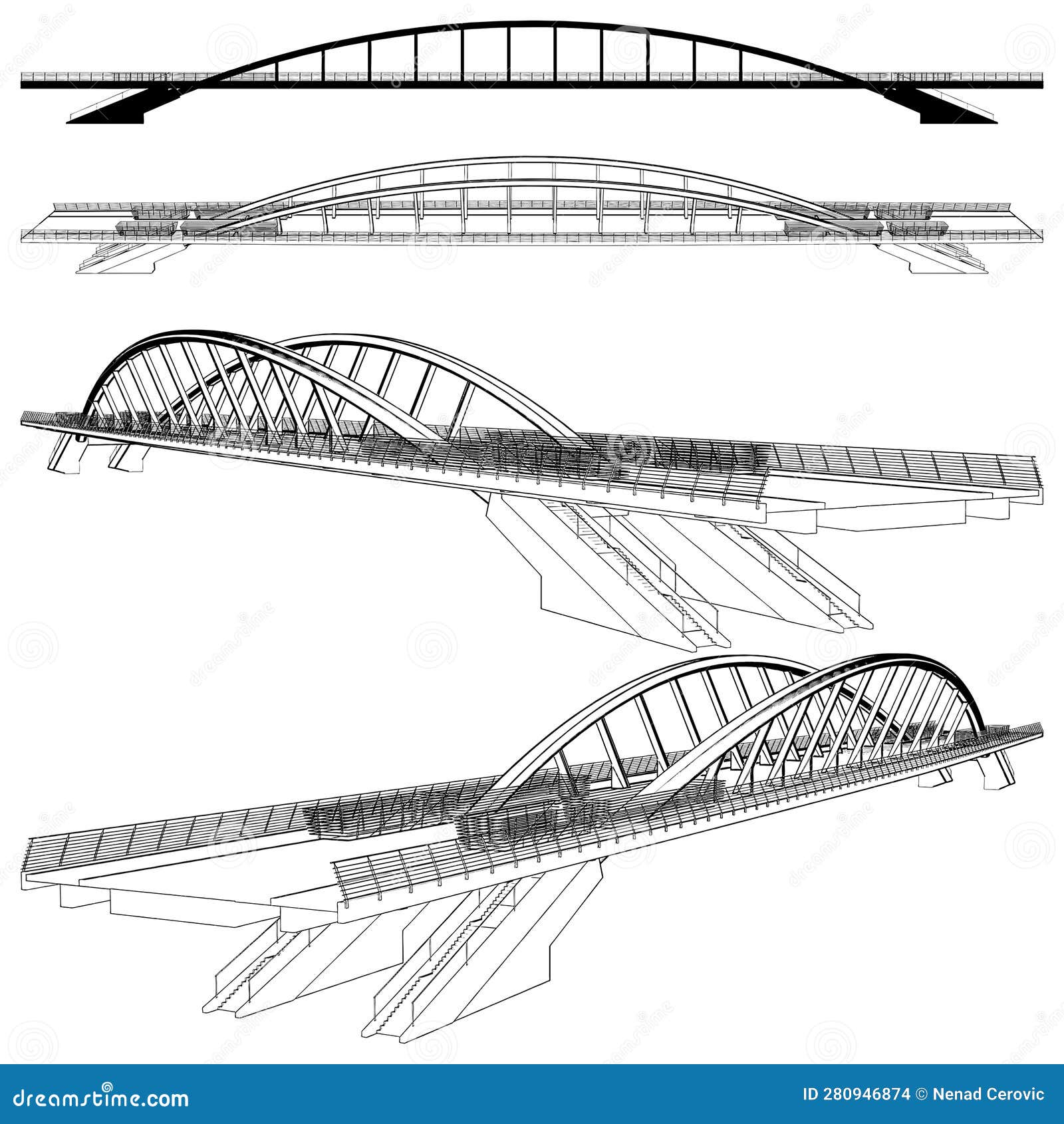 Arch Bridge Construction Structure Vector. Illustration Isolated on ...
