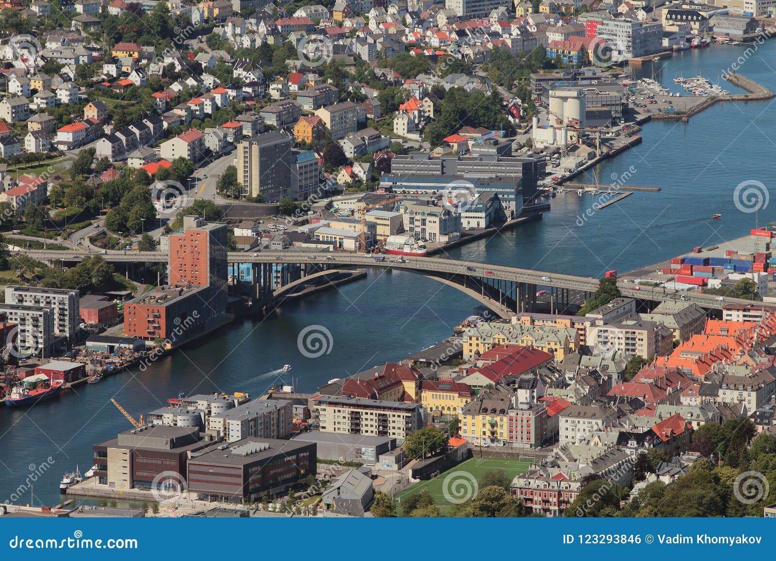 Arch Bridge through Puddefjord. Bergen, Norway Stock Photo - Image of ...