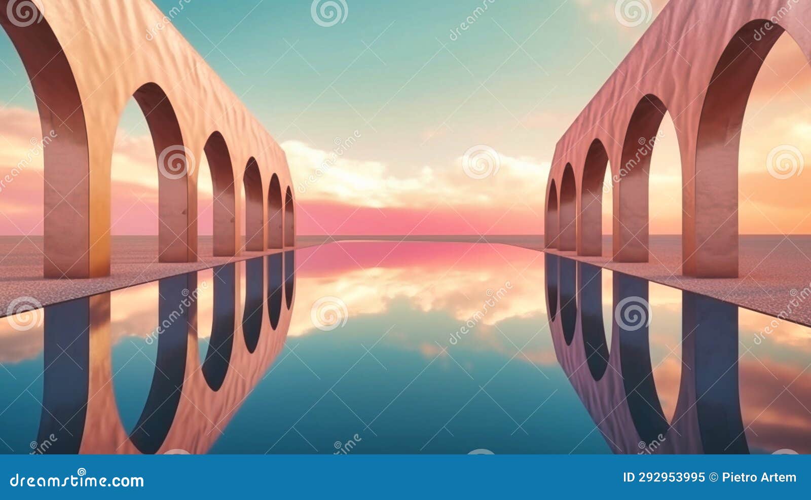 Arch Bridges on the Water at Sunset Stock Image - Image of river ...