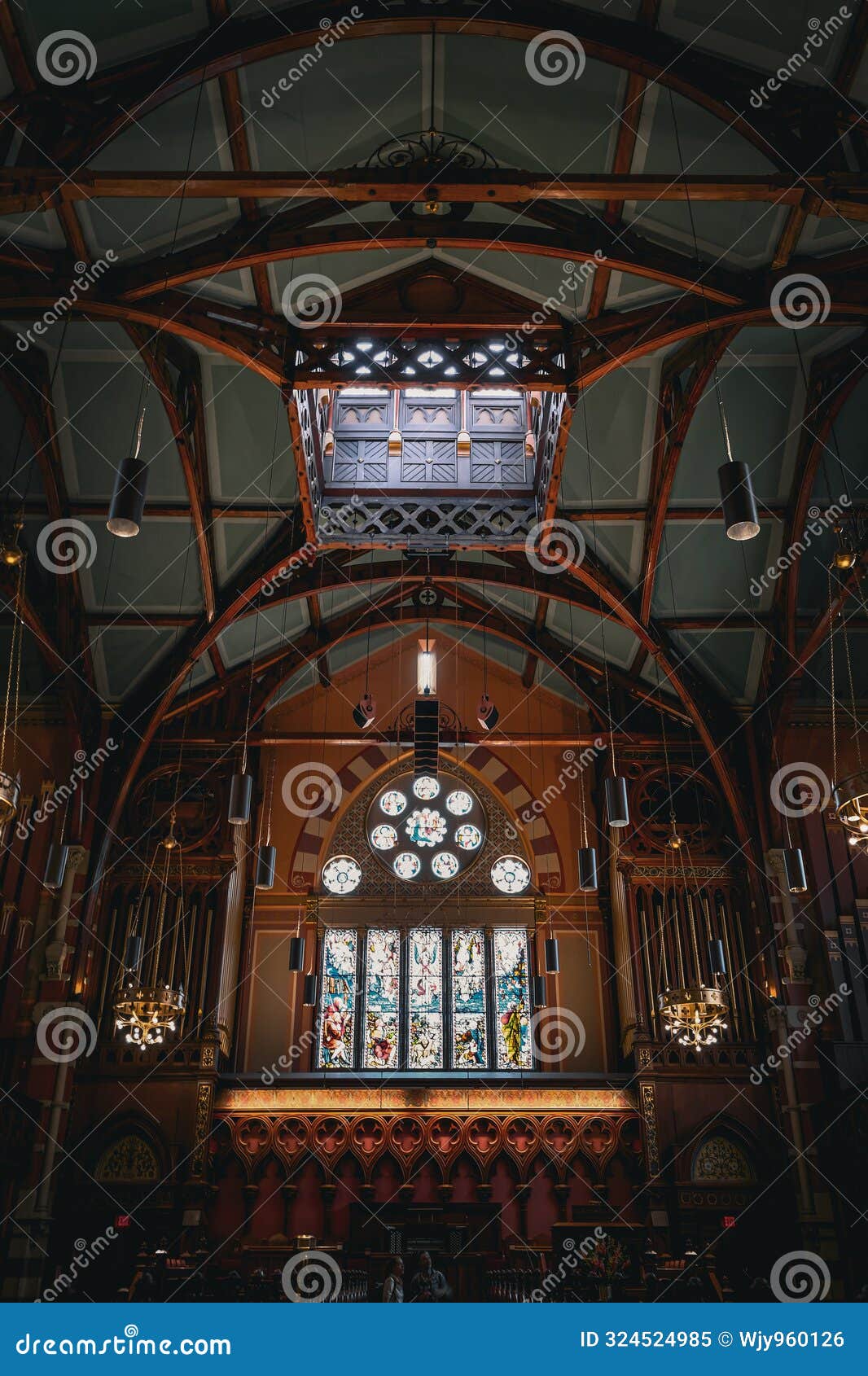 Arch Ceiling and Stained Glass Windows in Church Stock Image - Image of ...