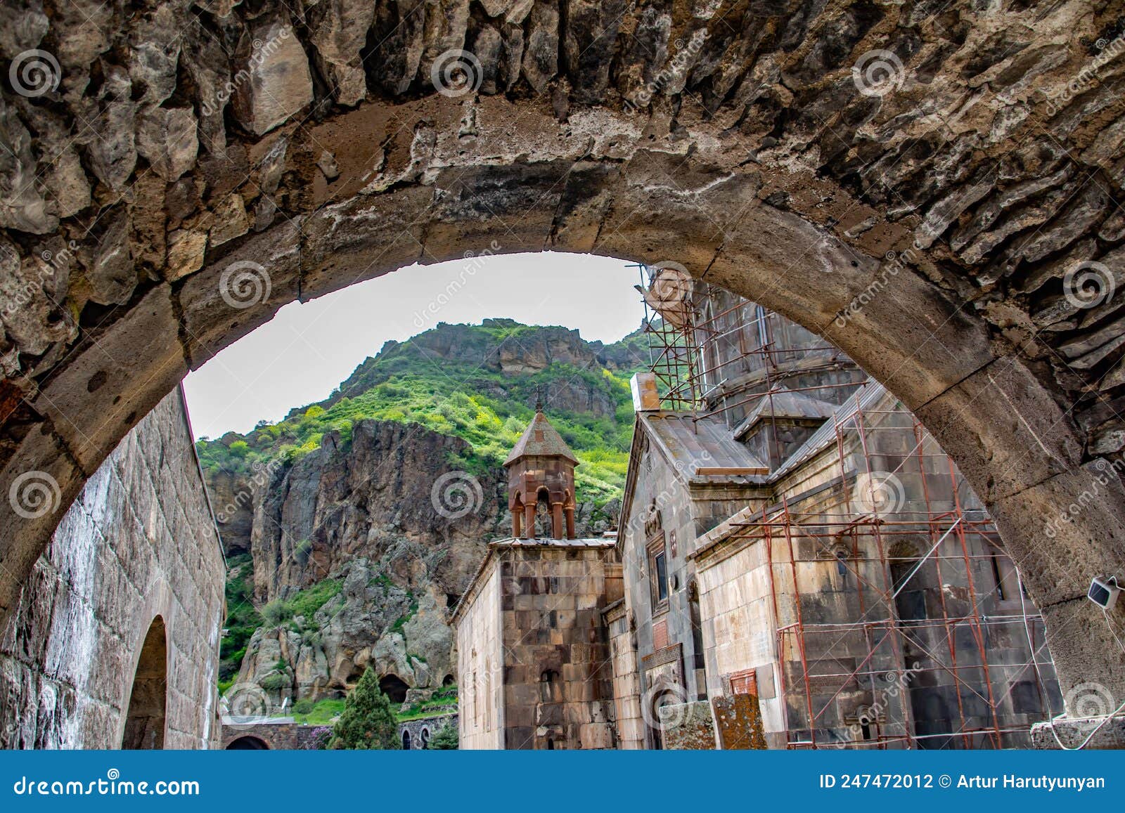 Arch and Church. Monastery of Geghard from the Arch Stock Photo - Image ...