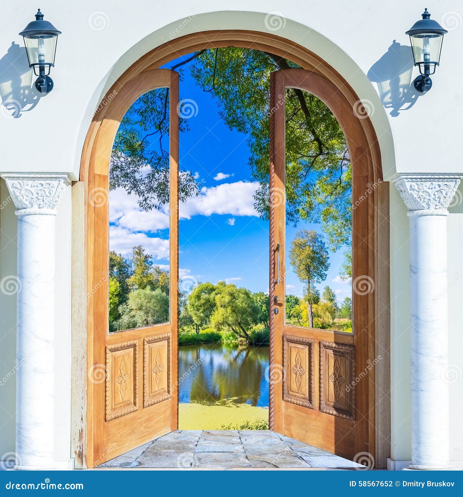 Open Arch Windows In Pena Palace With View On City Of Sintra Royalty ...