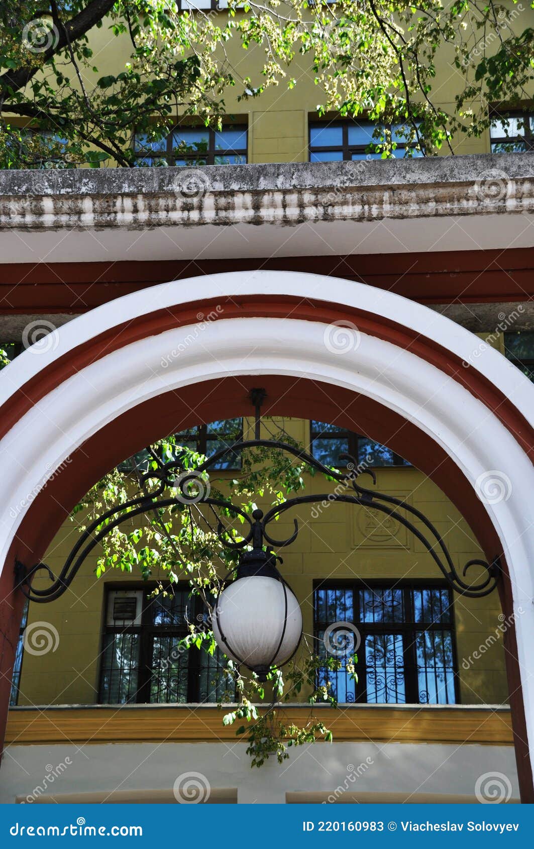 Arch Element with a Lantern. White Arch with a White, Round Lantern ...