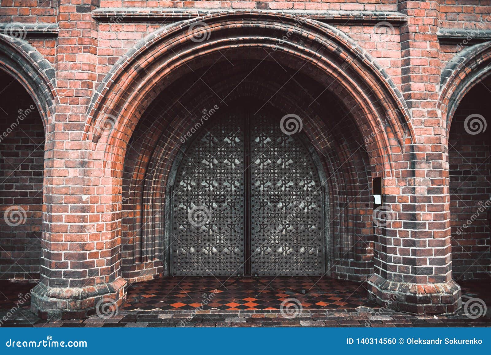 Arch Entry Door on Red Brick Wall Stock Photo - Image of entrance ...