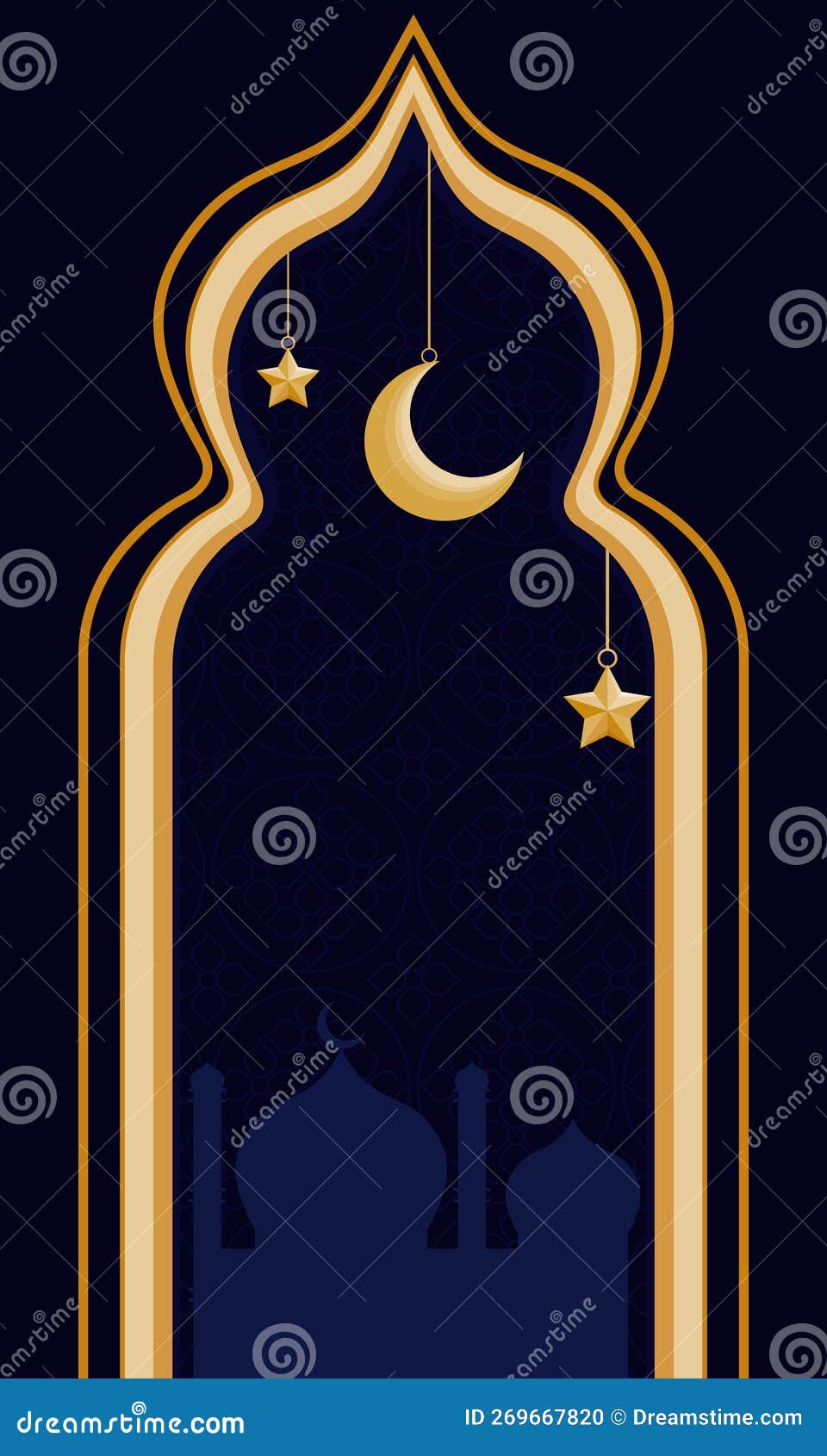 Arch Frame Golden with Moon Stock Illustration - Illustration of frame ...
