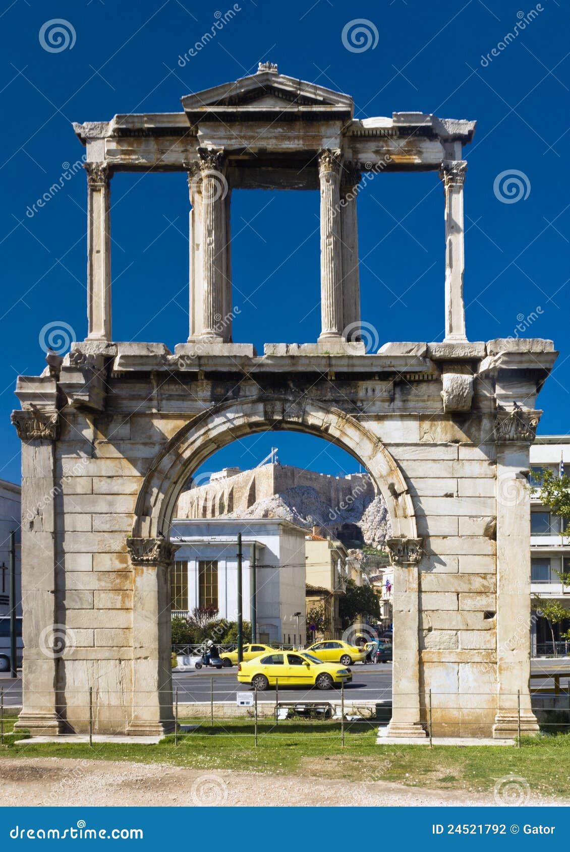 Arch of Hadrian with Acropolis on Background Stock Photo - Image of ...