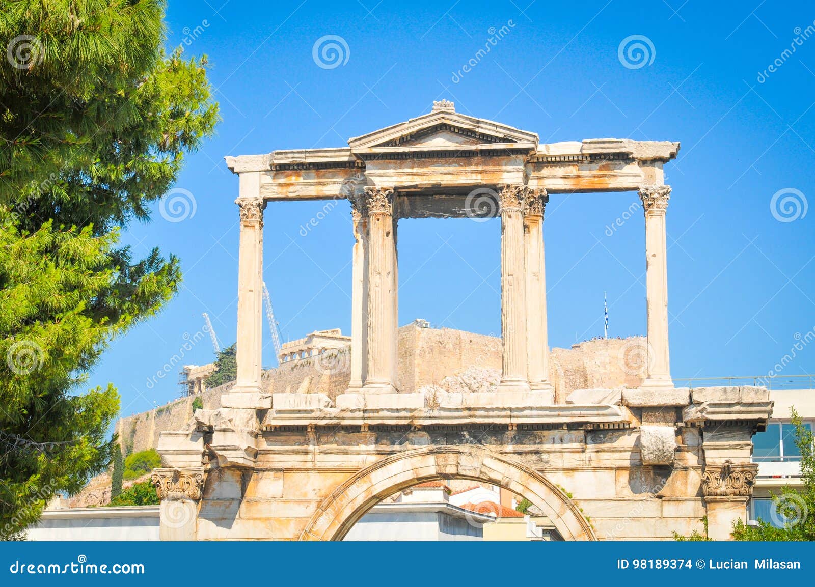 Arch of Hadrian in Athens, Greece Stock Photo - Image of gate, historic ...