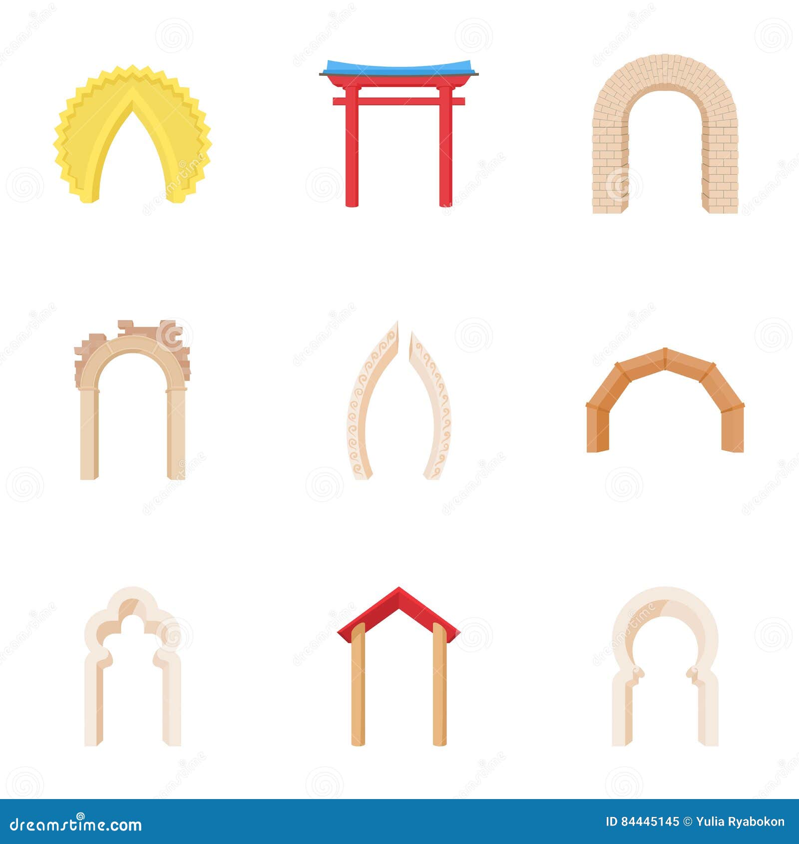 Arch Icons Set, Cartoon Style Stock Vector - Illustration of curve ...
