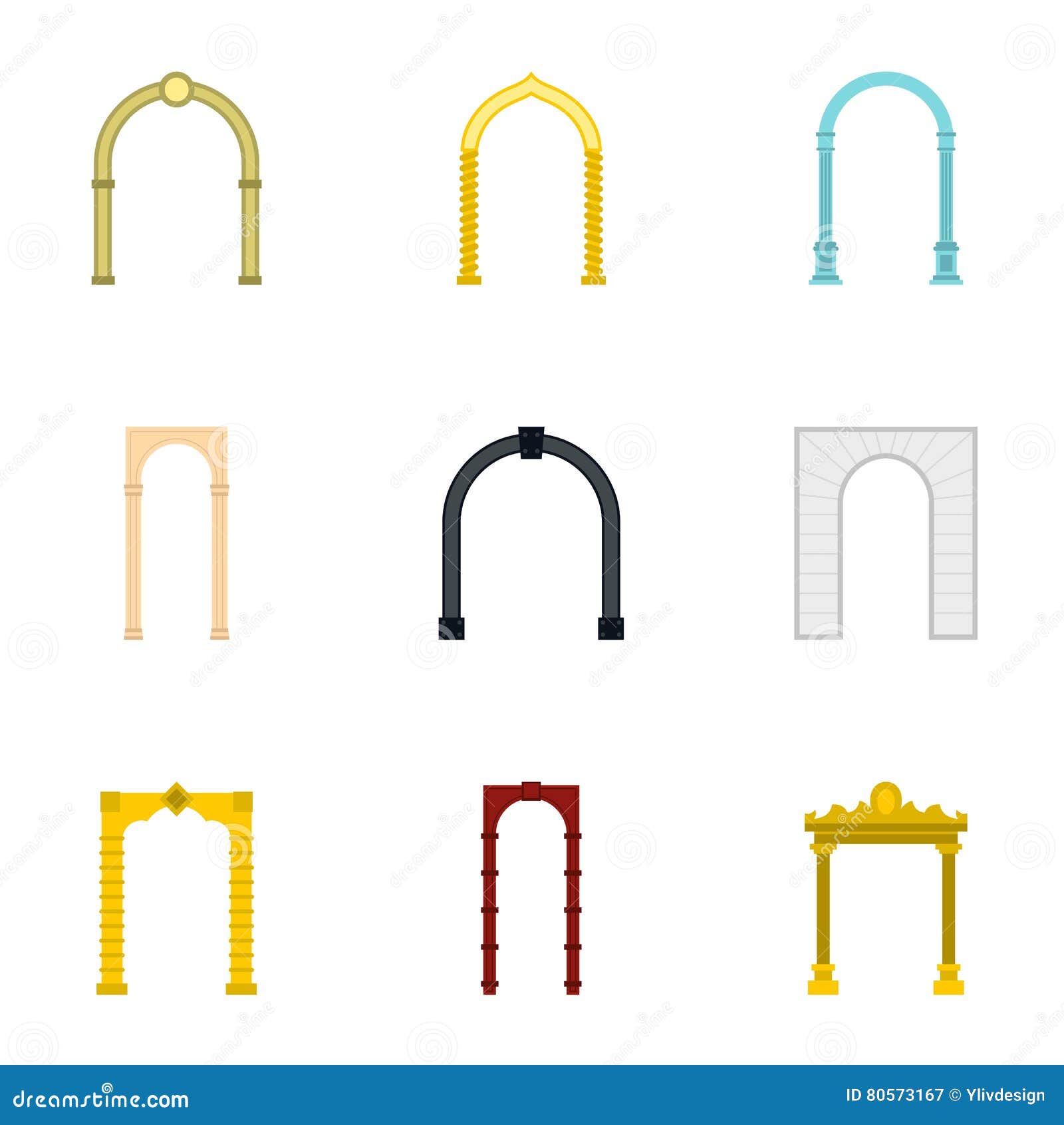 Arch icons set, flat style stock vector. Illustration of blue - 80573167