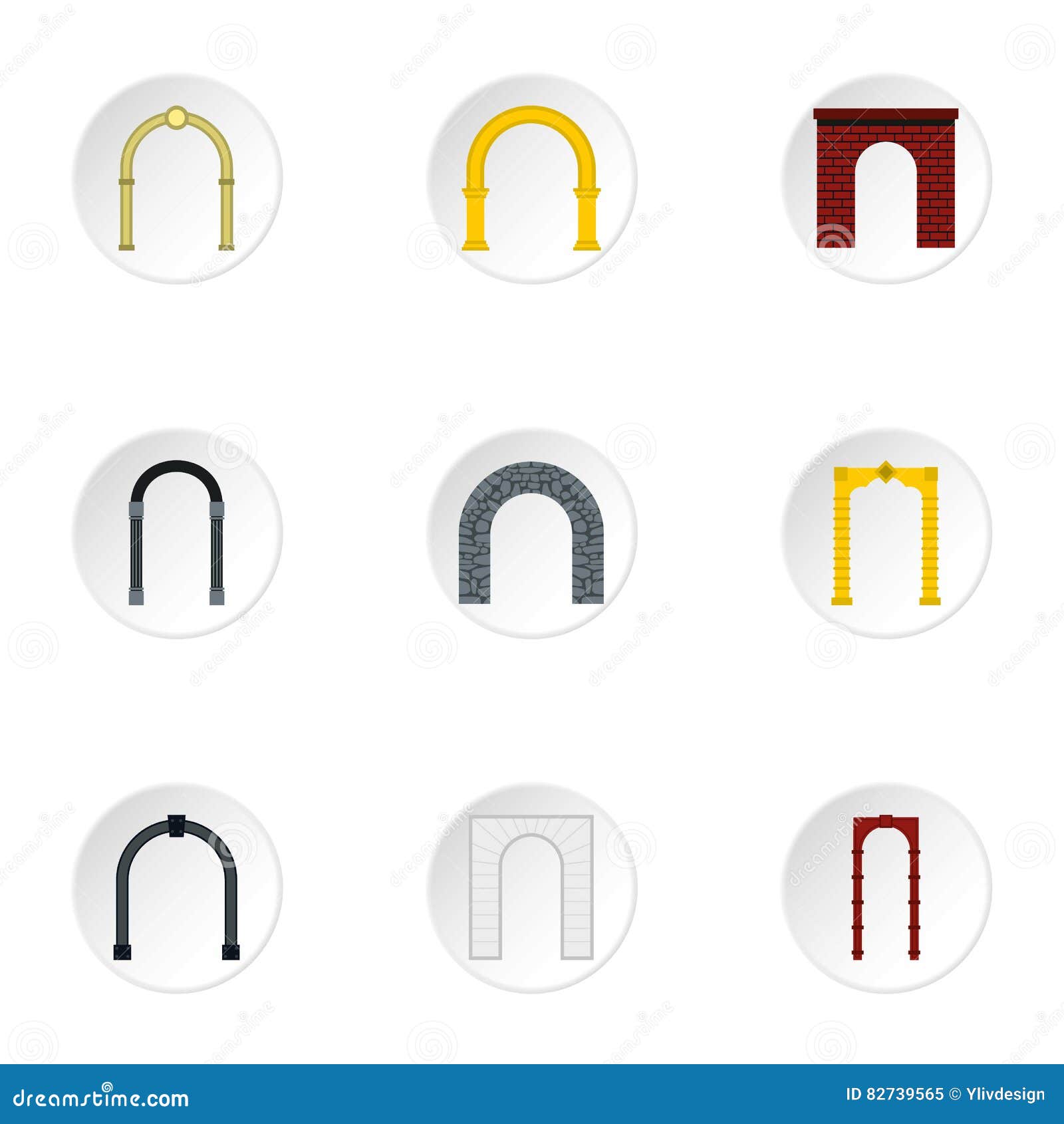 Arch icons set, flat style stock vector. Illustration of frontage ...