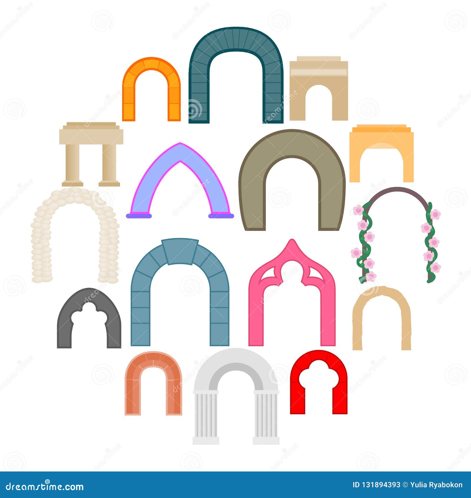 Arch icons set, flat style stock vector. Illustration of gateway ...