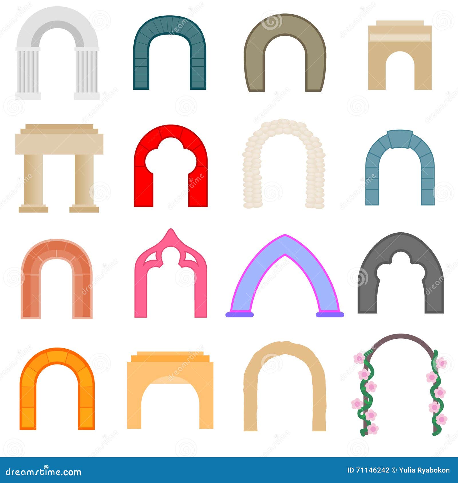 Arch icons set, flat style stock vector. Illustration of built - 71146242