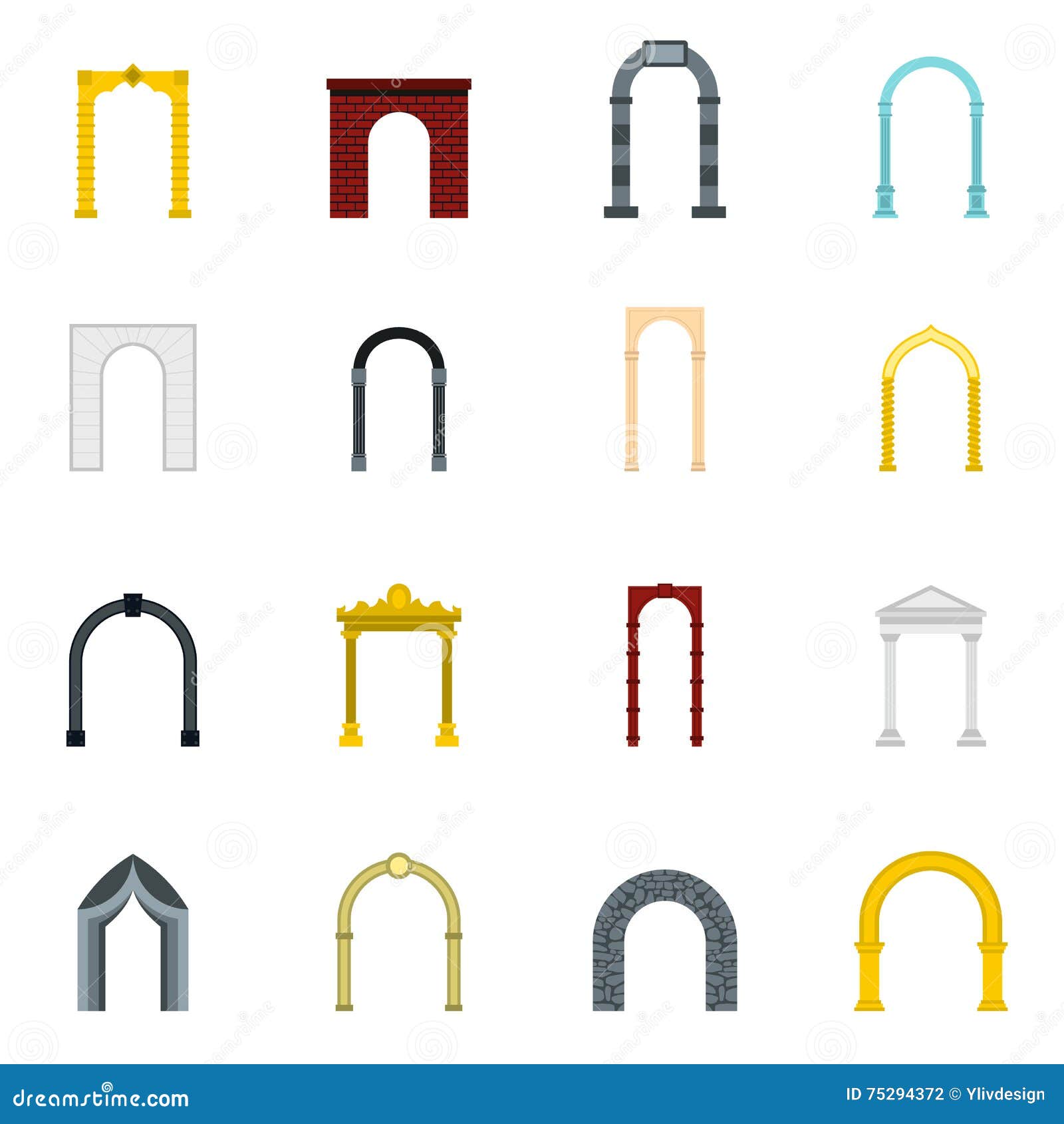Arch icons set, flat style stock vector. Illustration of background ...