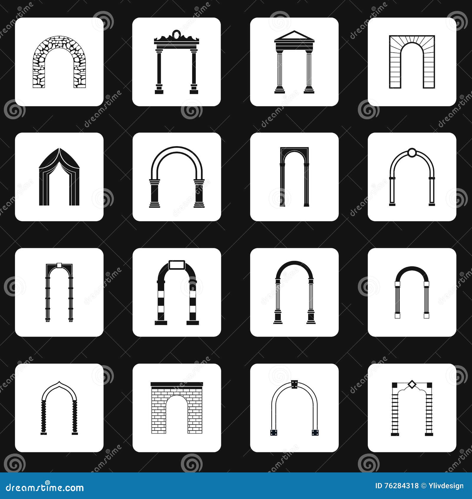 Arch Icons Set, Flat Style Vector Illustration | CartoonDealer.com ...