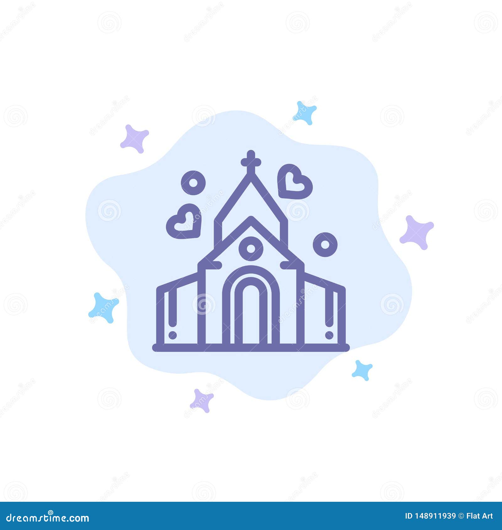 Arch Love Wedding House Blue Icon On Abstract Cloud Background Stock
