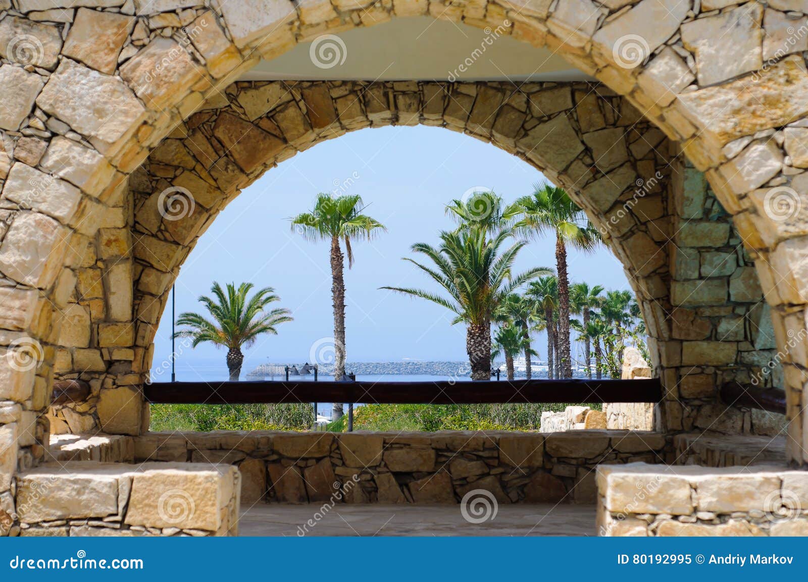 Arch with marina view stock image. Image of holiday, ayia - 80192995
