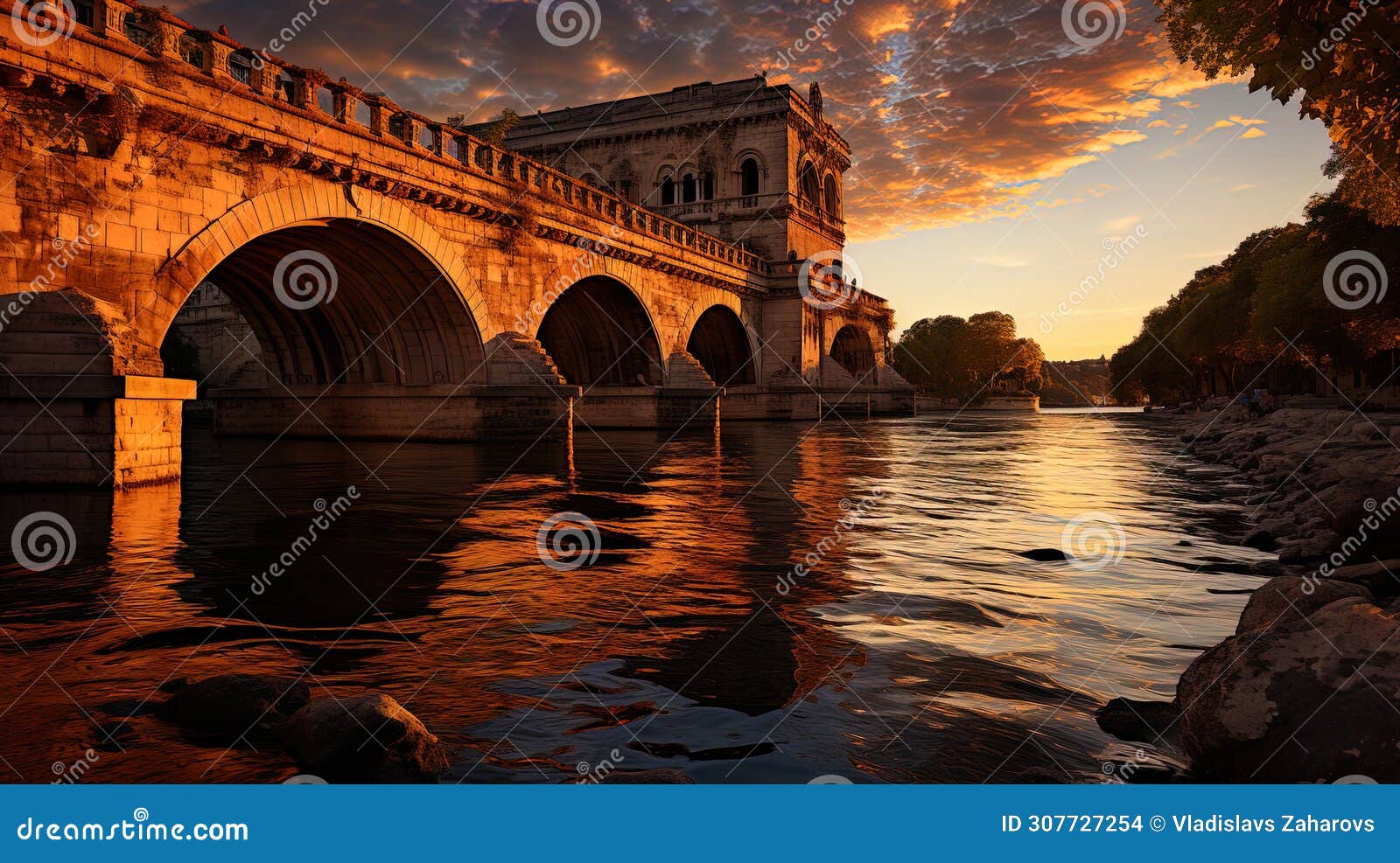 The Arch of an Old Bridge Against the Backdrop of a Sunset Sky ...