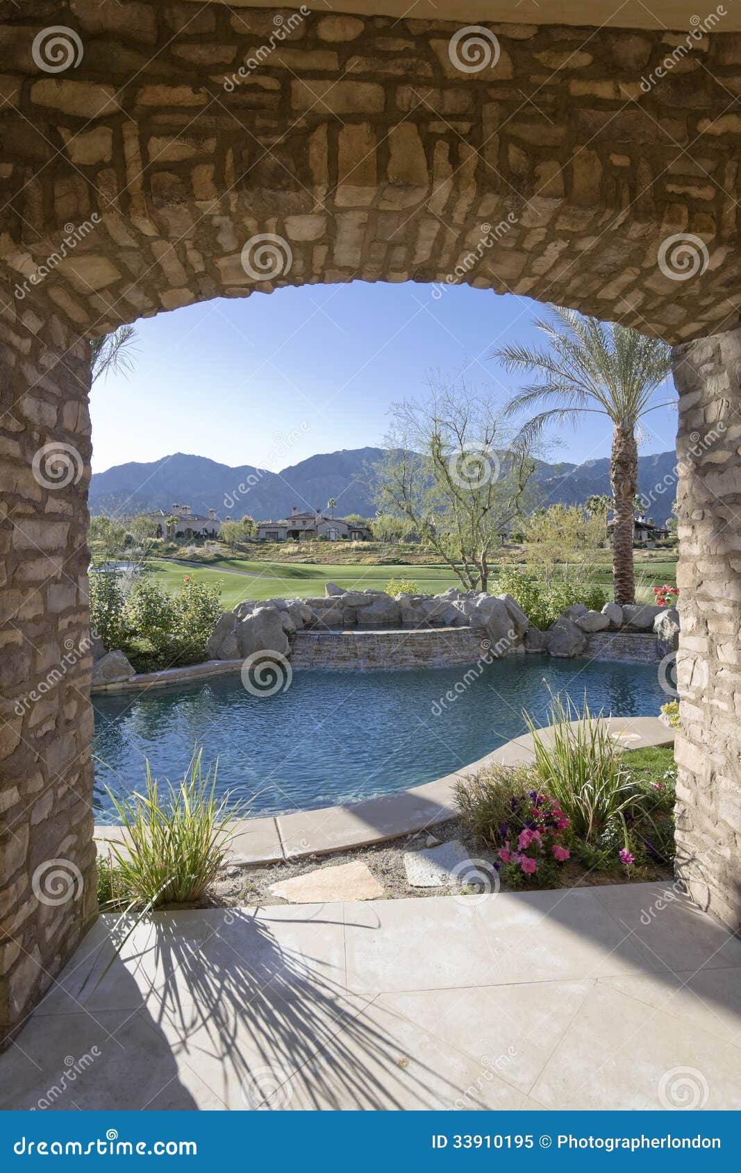 Arch Overviewing Pool and Landscape Stock Image - Image of nature, arch ...