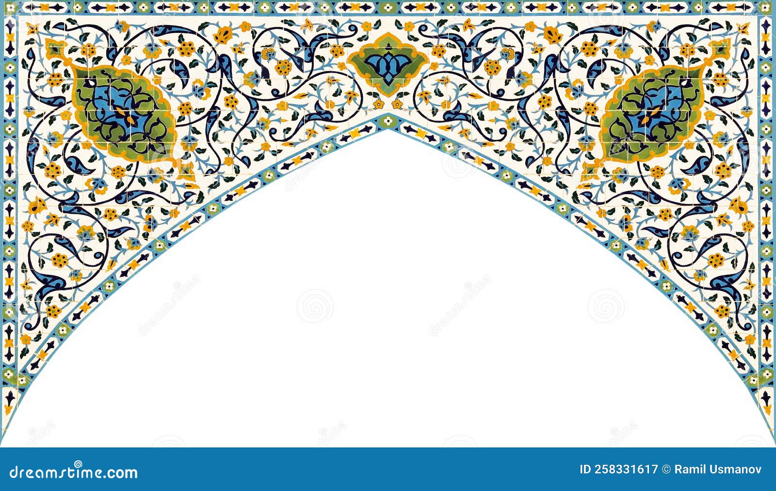 An Arch With Patterns In Arabic Style With A White Background. Royalty ...