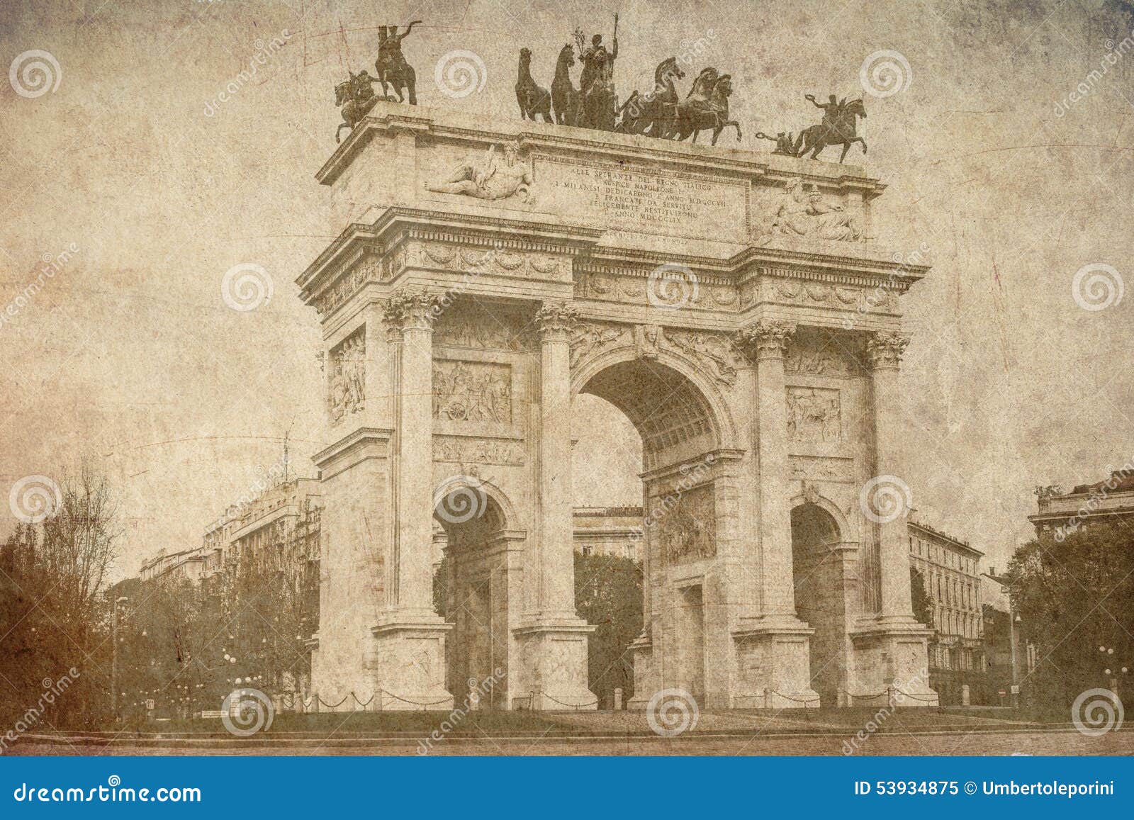 Arch of Peace Milan Italy Old Postcard Stock Image - Image of arch ...