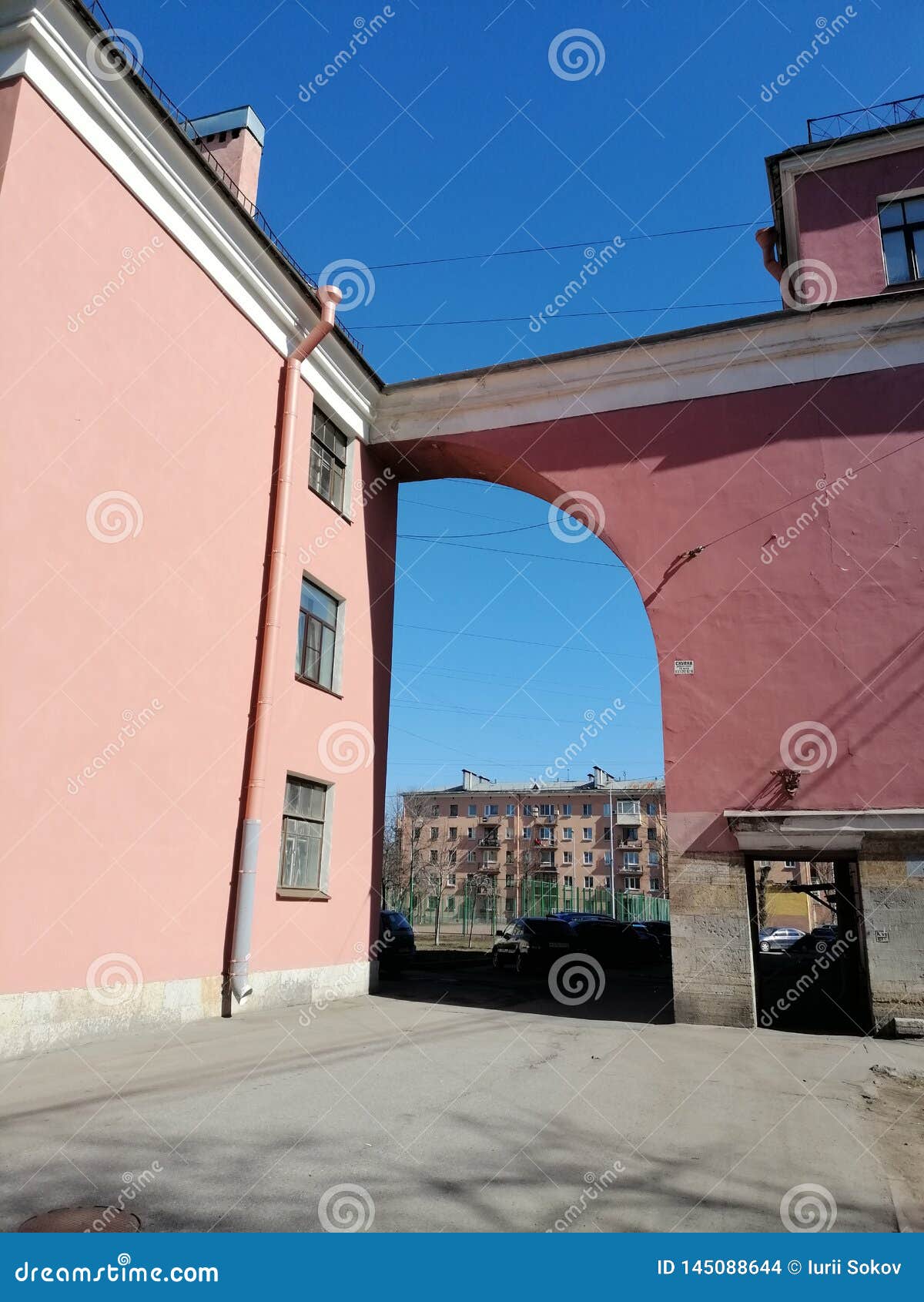Arch of pink building stock photo. Image of castle, stone - 145088644