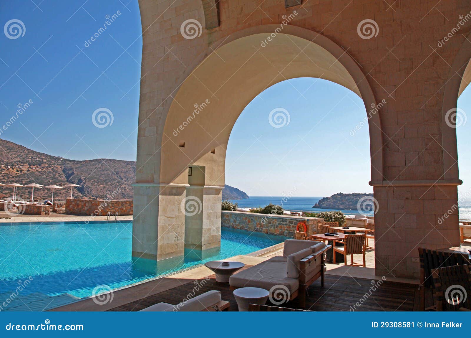 Arch Pool Terrace on Summer Resort (Greece) Stock Image - Image of ...