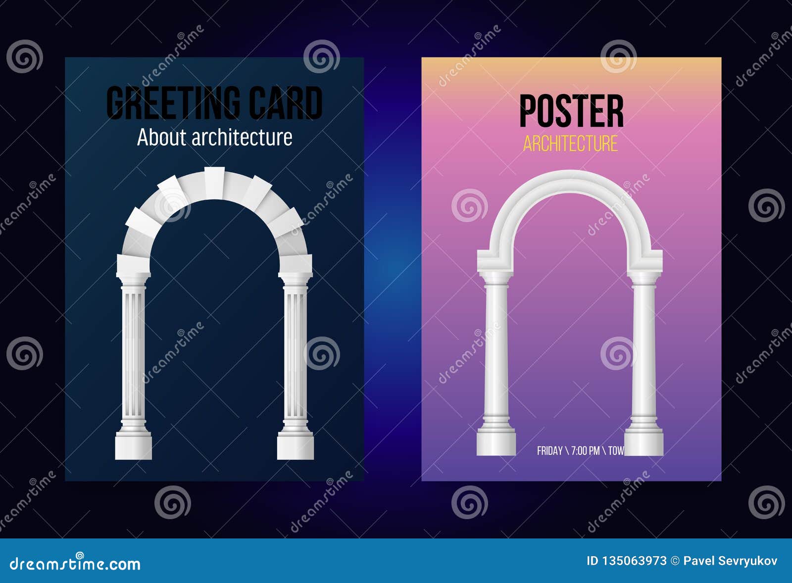 Arch. Posters A4 for Ancient Architecture Stock Vector - Illustration ...