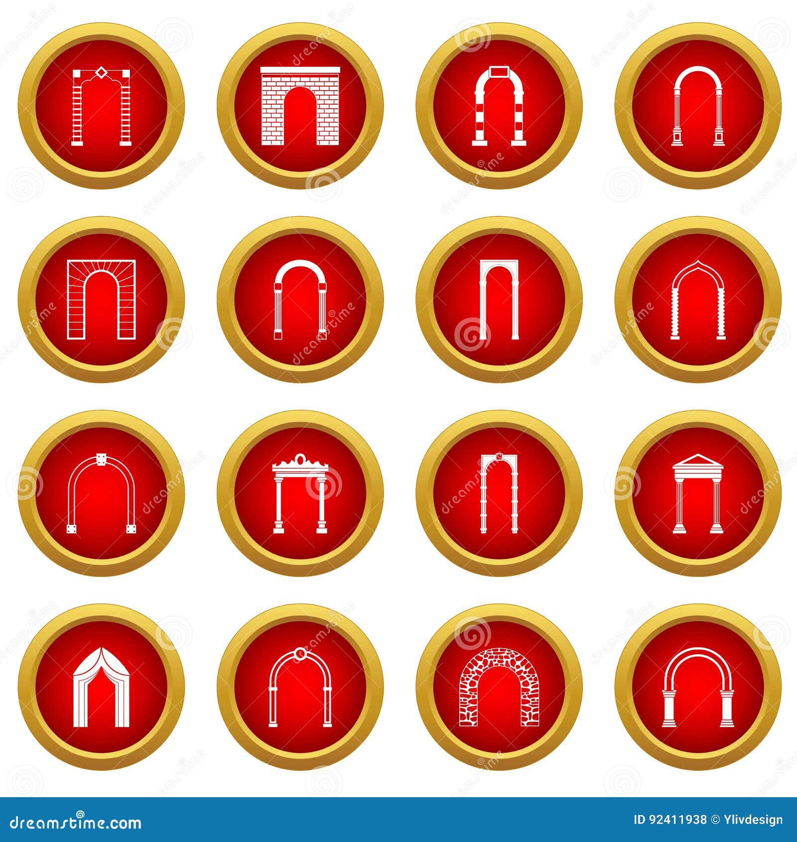 Arch Set Icon Red Circle Set Stock Vector - Illustration of entrance ...