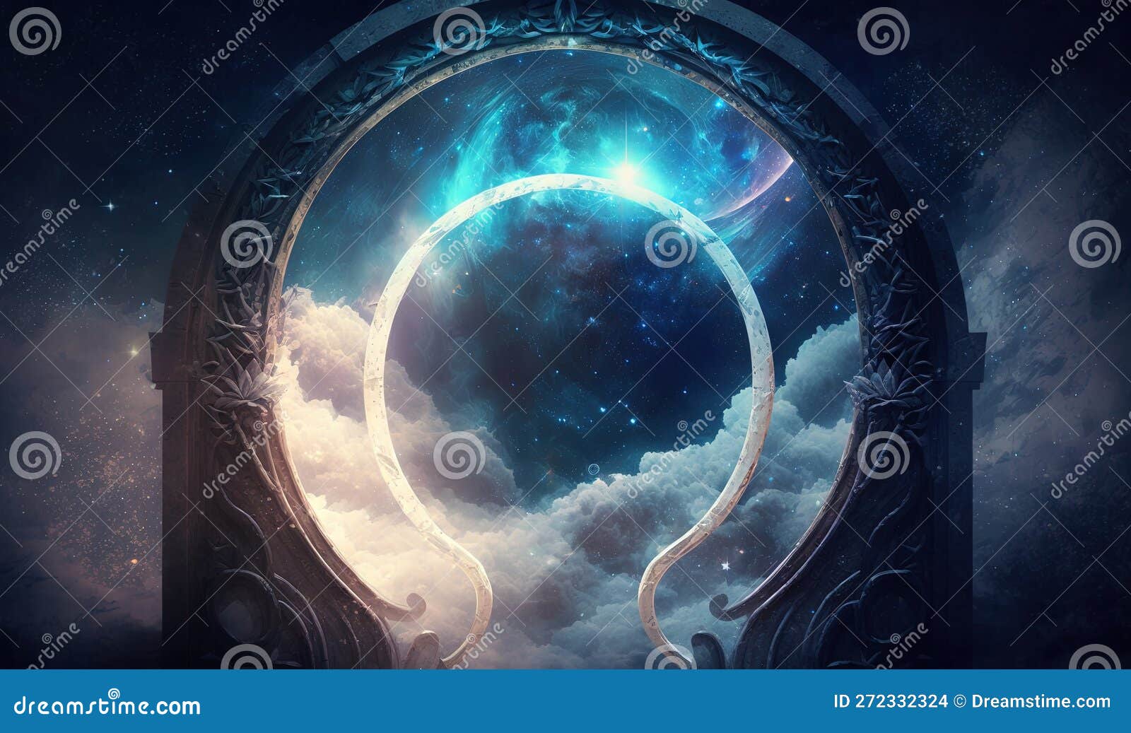 An Arch in the Sky with Clouds and a Moon in it Stock Illustration ...