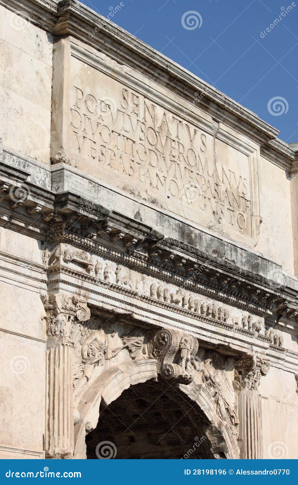 Arch of Titus in Rome stock photo. Image of inscription - 28198196