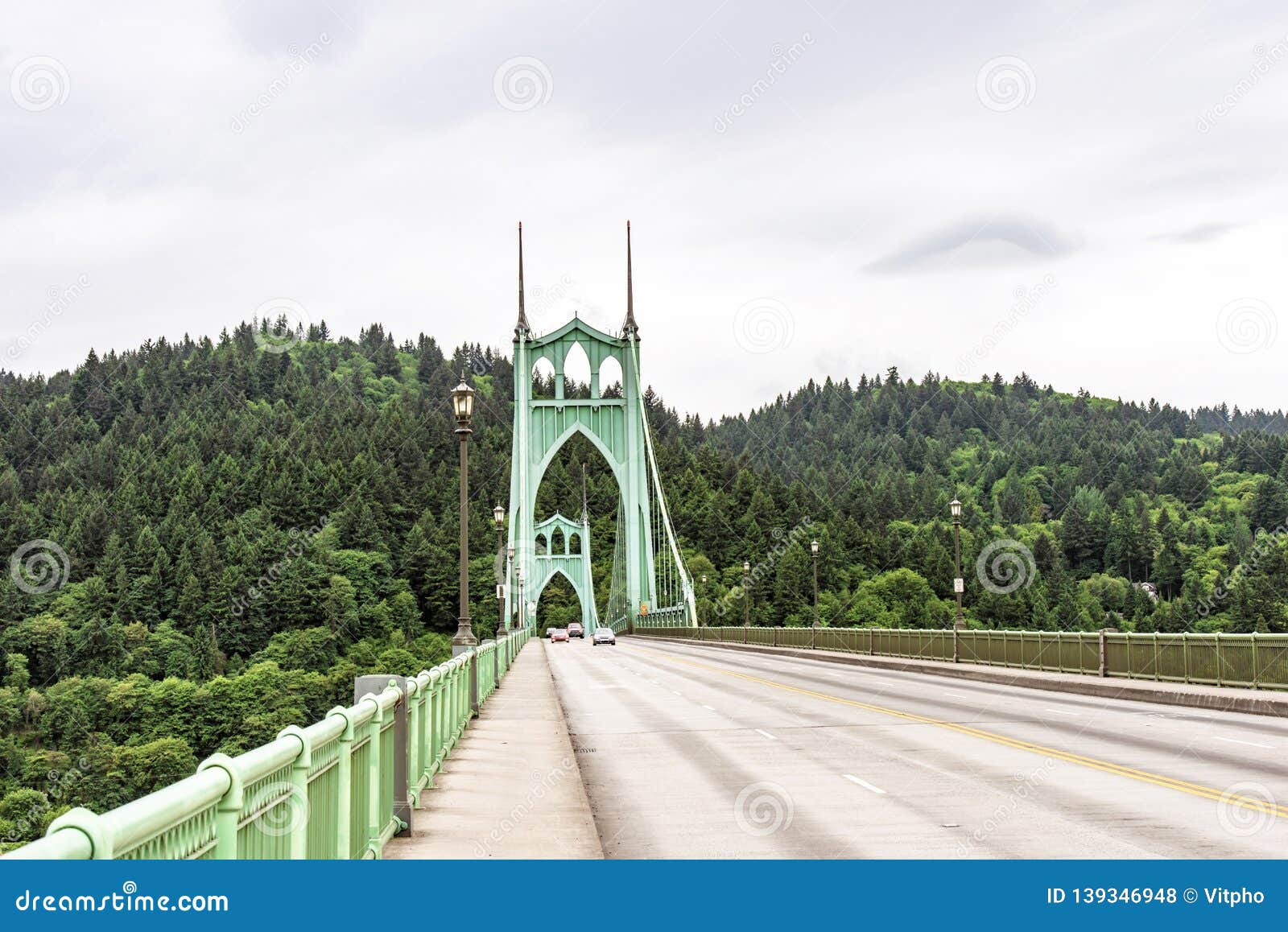 Arch Truss Gothic St Johns Bridge Over the River Willamette Stock Photo ...