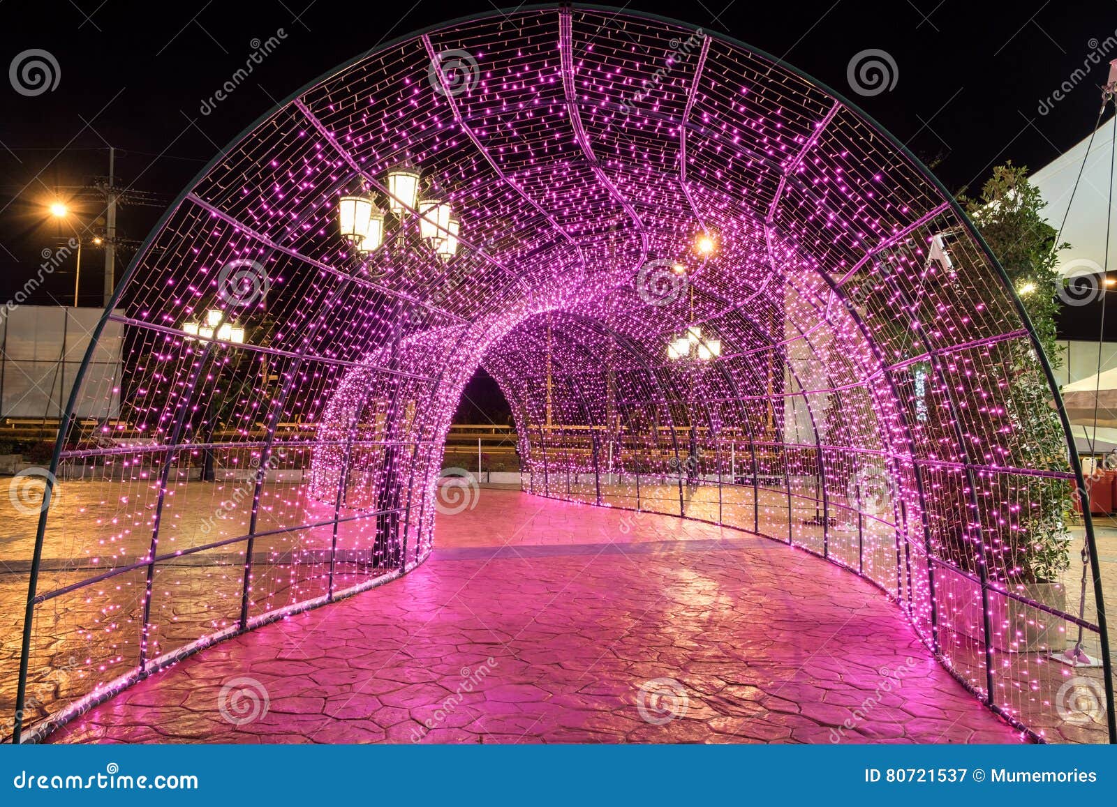 Arch Tunnel Walkway Decorated with Pink Light Stock Image - Image of ...