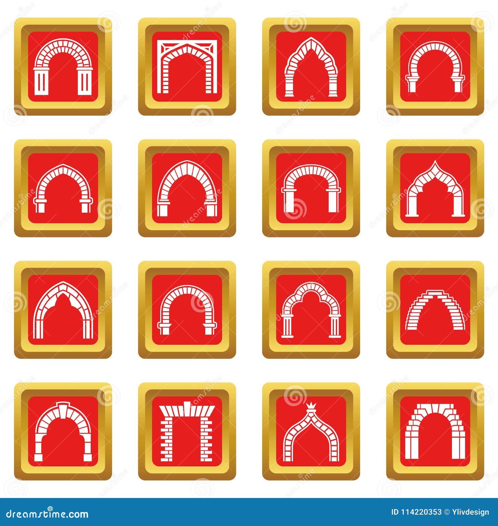 Arch Types Icons Set Red Square Vector Stock Vector - Illustration of ...