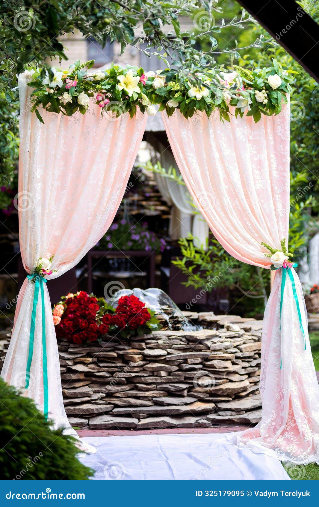 Arch for the Wedding Ceremony, Decorated with Cloth and Flowers Stock ...