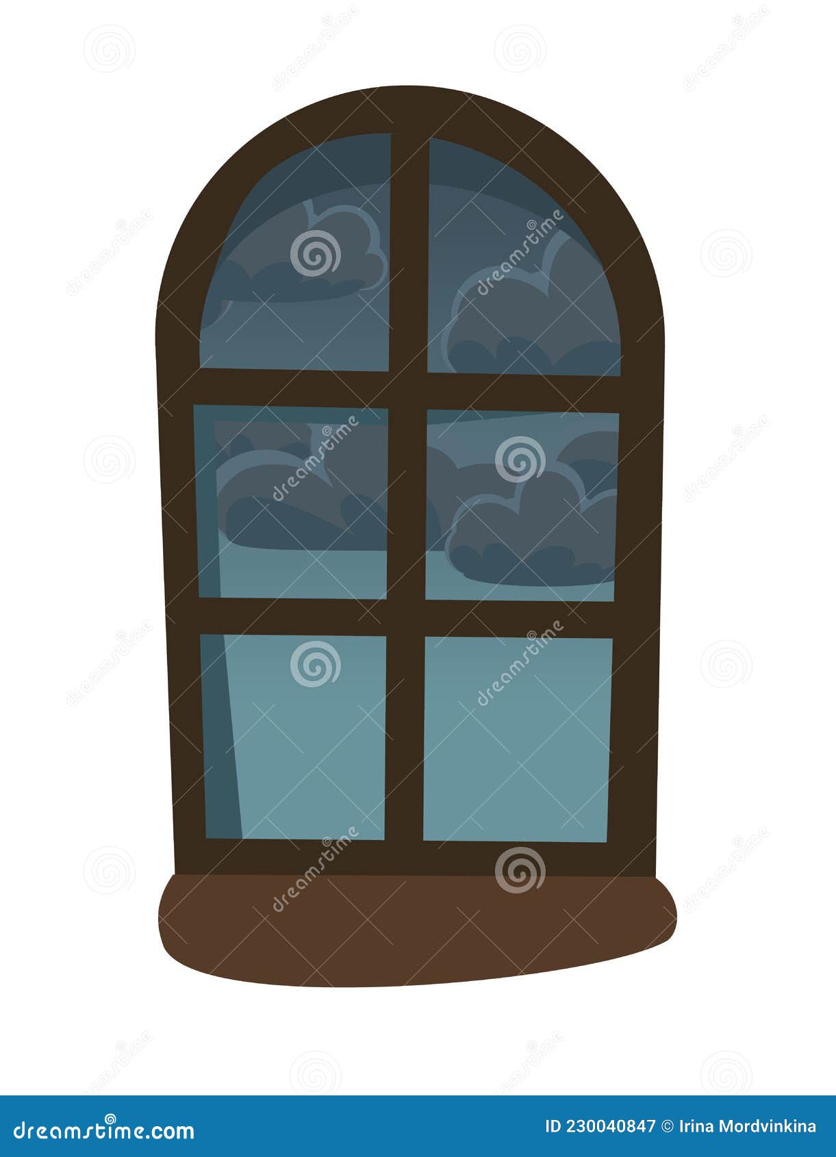 Arch Window. Round Top Rectangular Frame. with a Windowsill. Landscape ...
