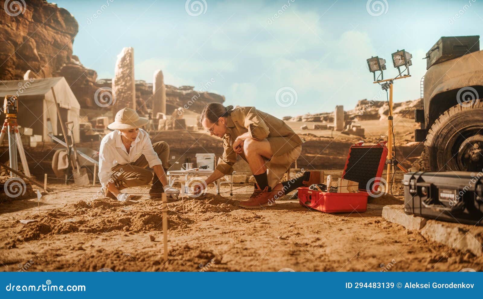 Archaeological Digging Site: Two Great Archeologists Work on Excavation ...