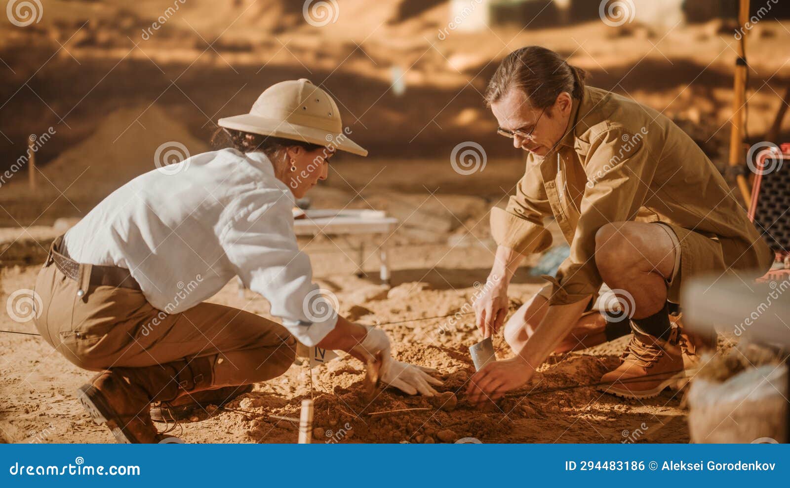 Archaeological Digging Site: Two Great Archeologists Work on Excavation ...