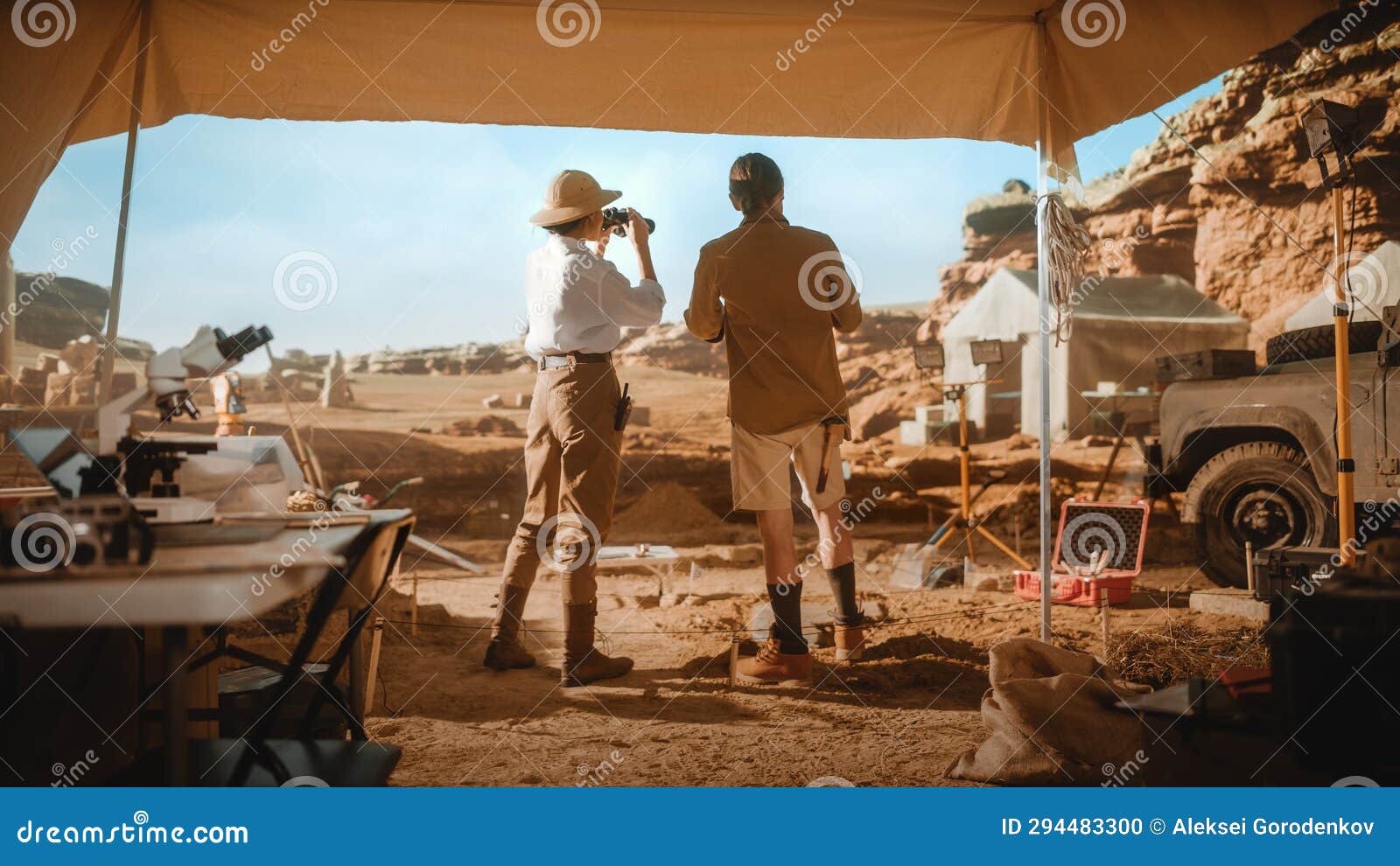 Archaeological Digging Site: Two Great Archeologists Work on Excavation ...
