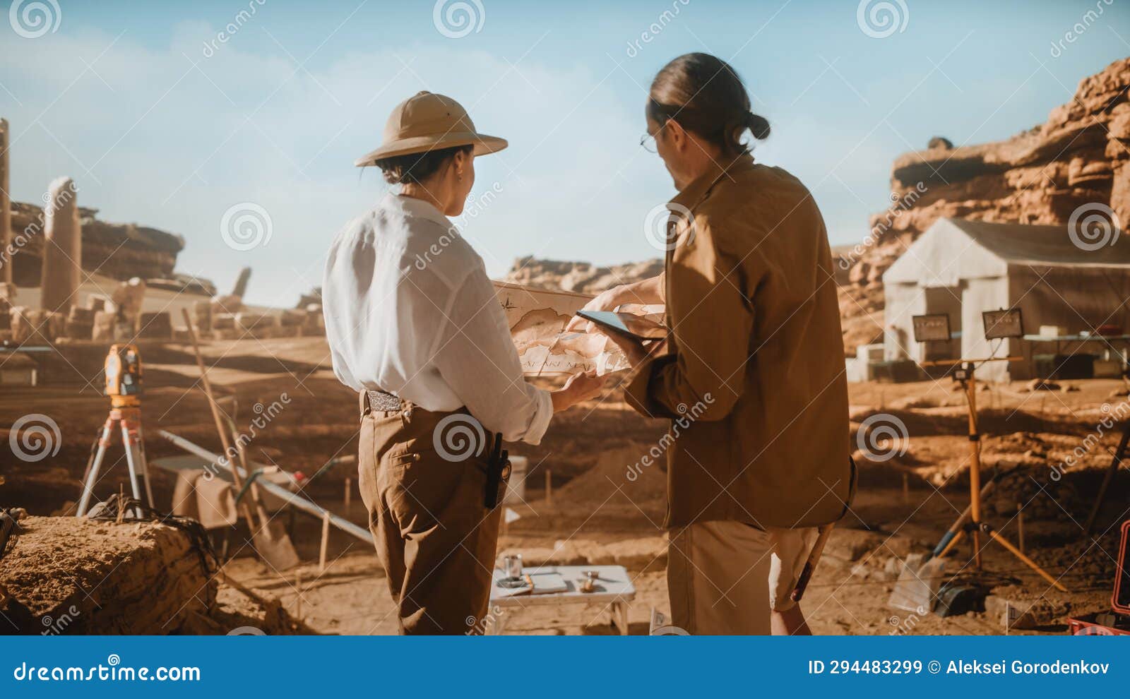 Archaeological Digging Site: Two Great Archeologists Work on Excavation ...