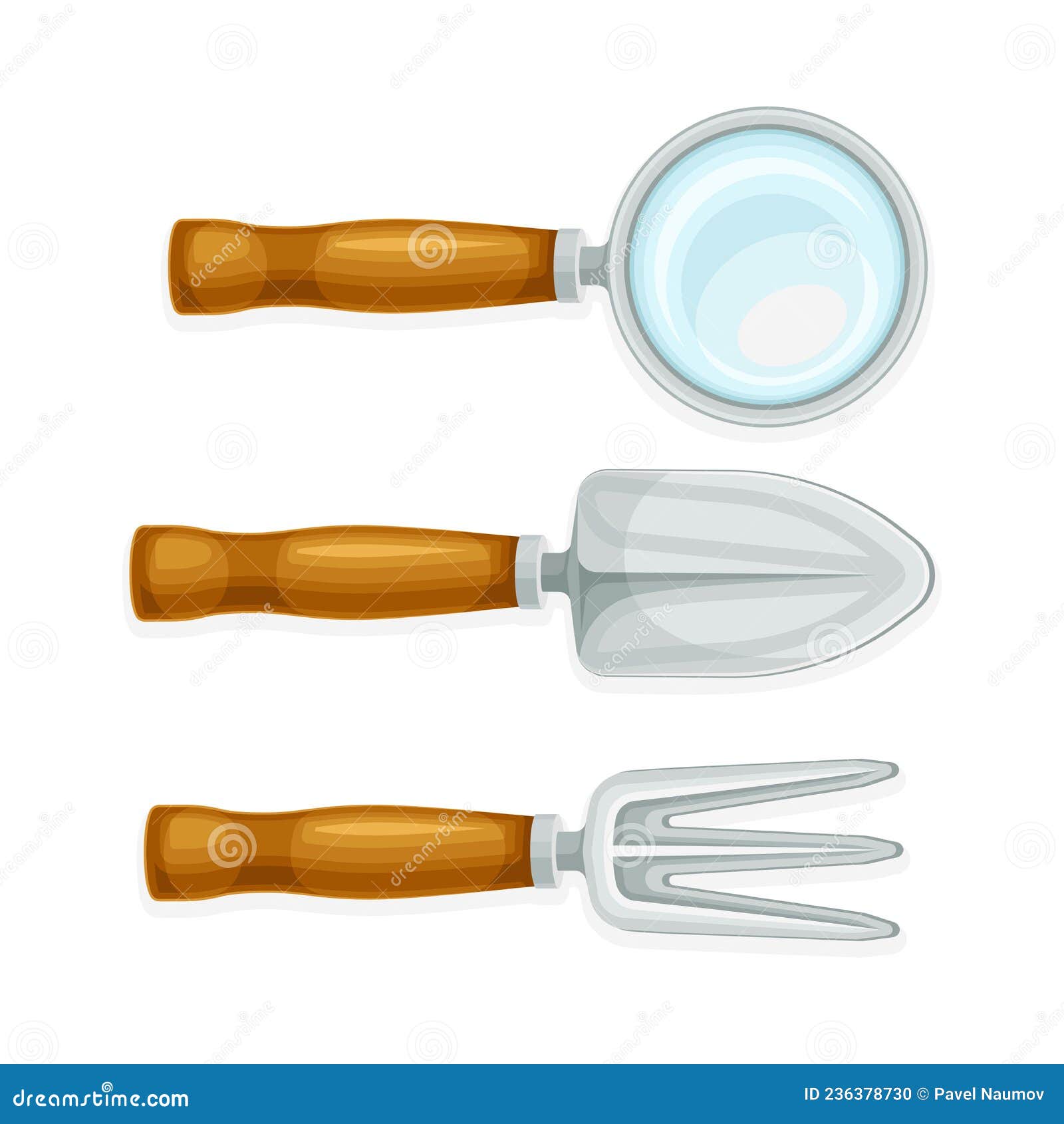 Archaeological Excavation Tools. Magnifying Glass, Scoop and Rake ...