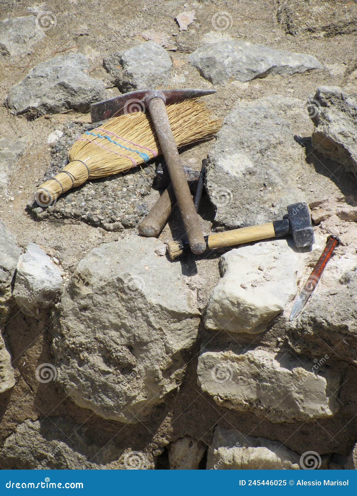 Archaeologist Tools on Excavation Site Stock Image - Image of rock ...