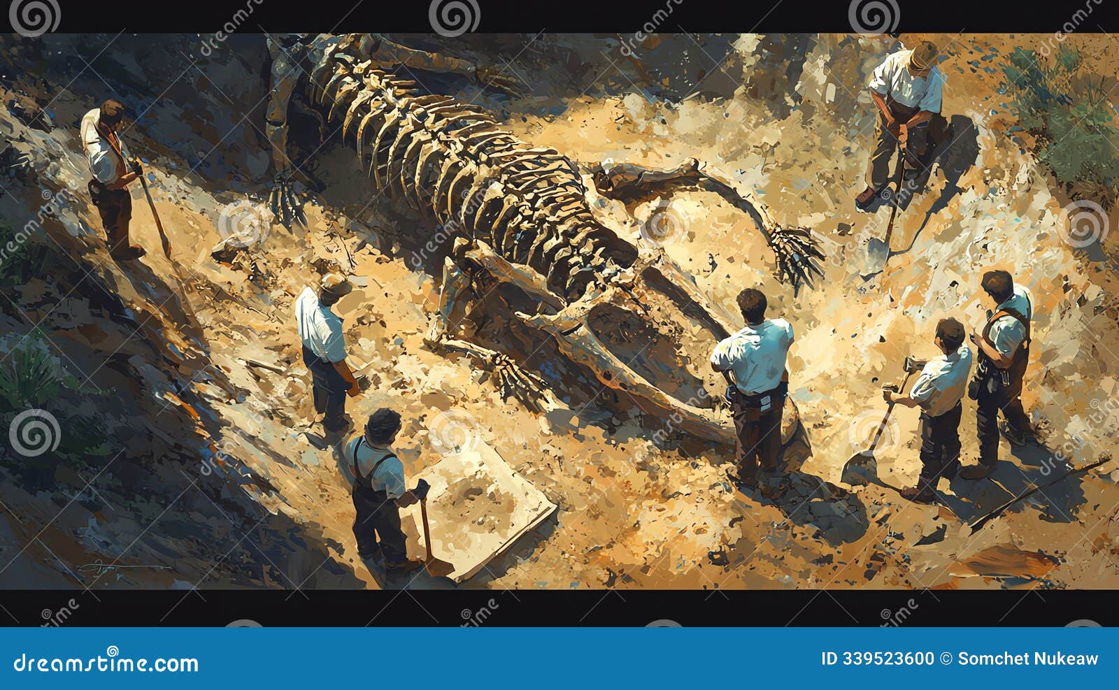 Archaeologists Excavating a Massive Dinosaur Skeleton Stock ...