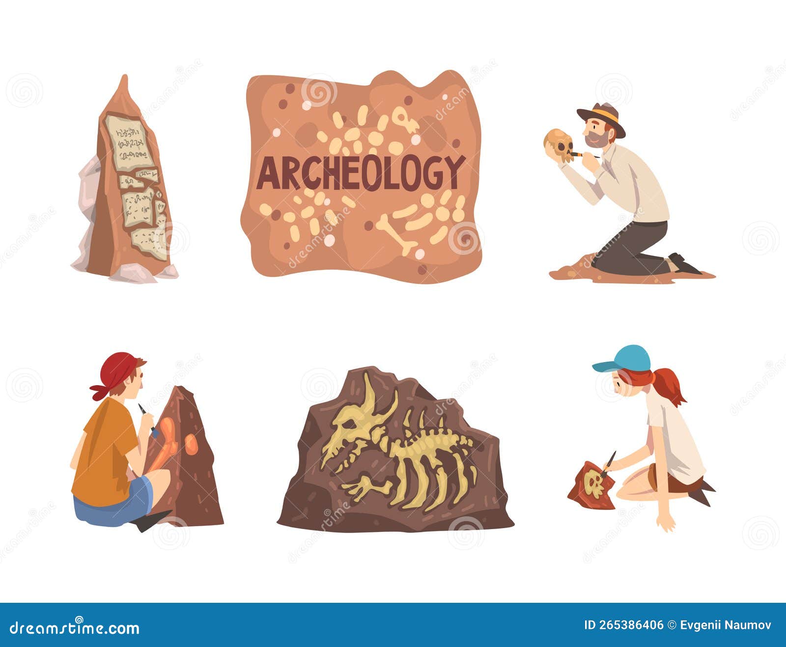 Archaeologists Exploring Paleontological and Historical Artifacts Set ...