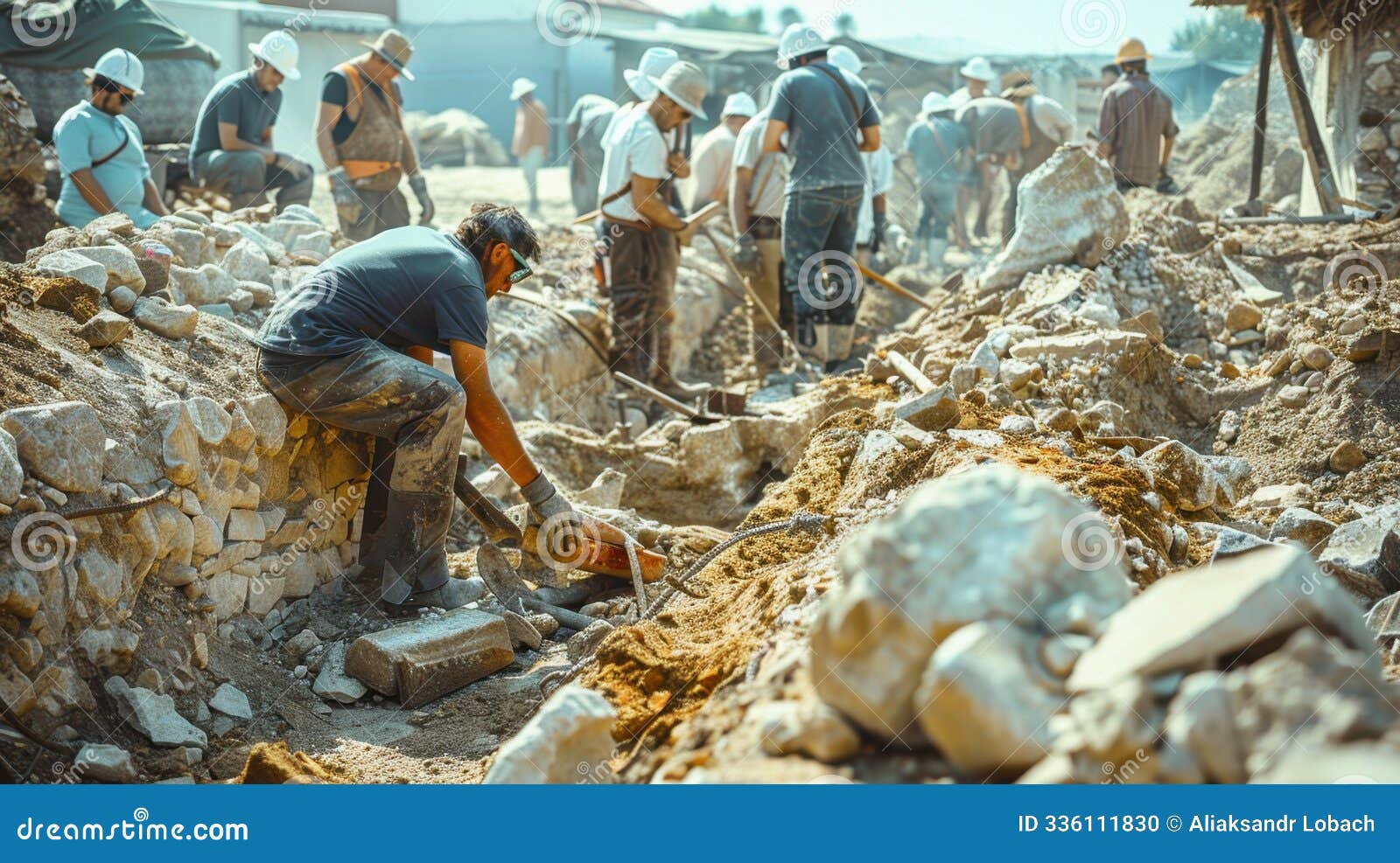 Archaeologists Work at the Excavation Site with Special Tools Stock ...