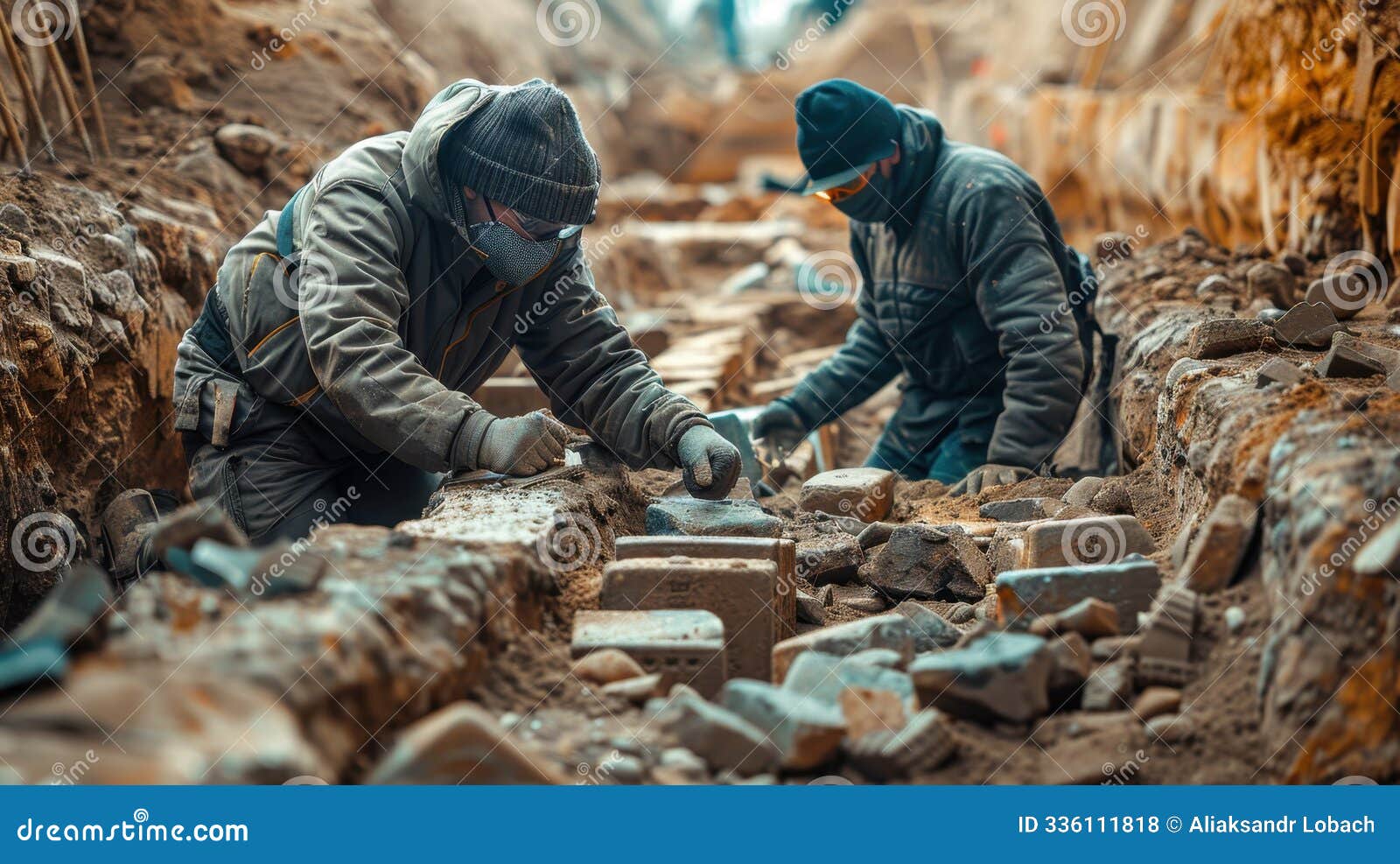 Archaeologists Work at the Excavation Site with Special Tools Stock ...