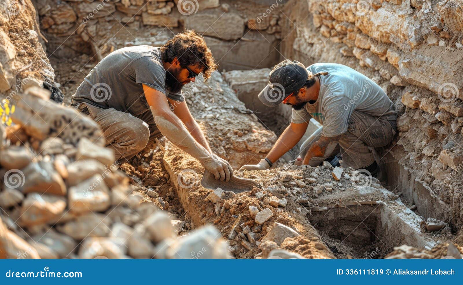 Archaeologists Work at the Excavation Site with Special Tools Stock ...