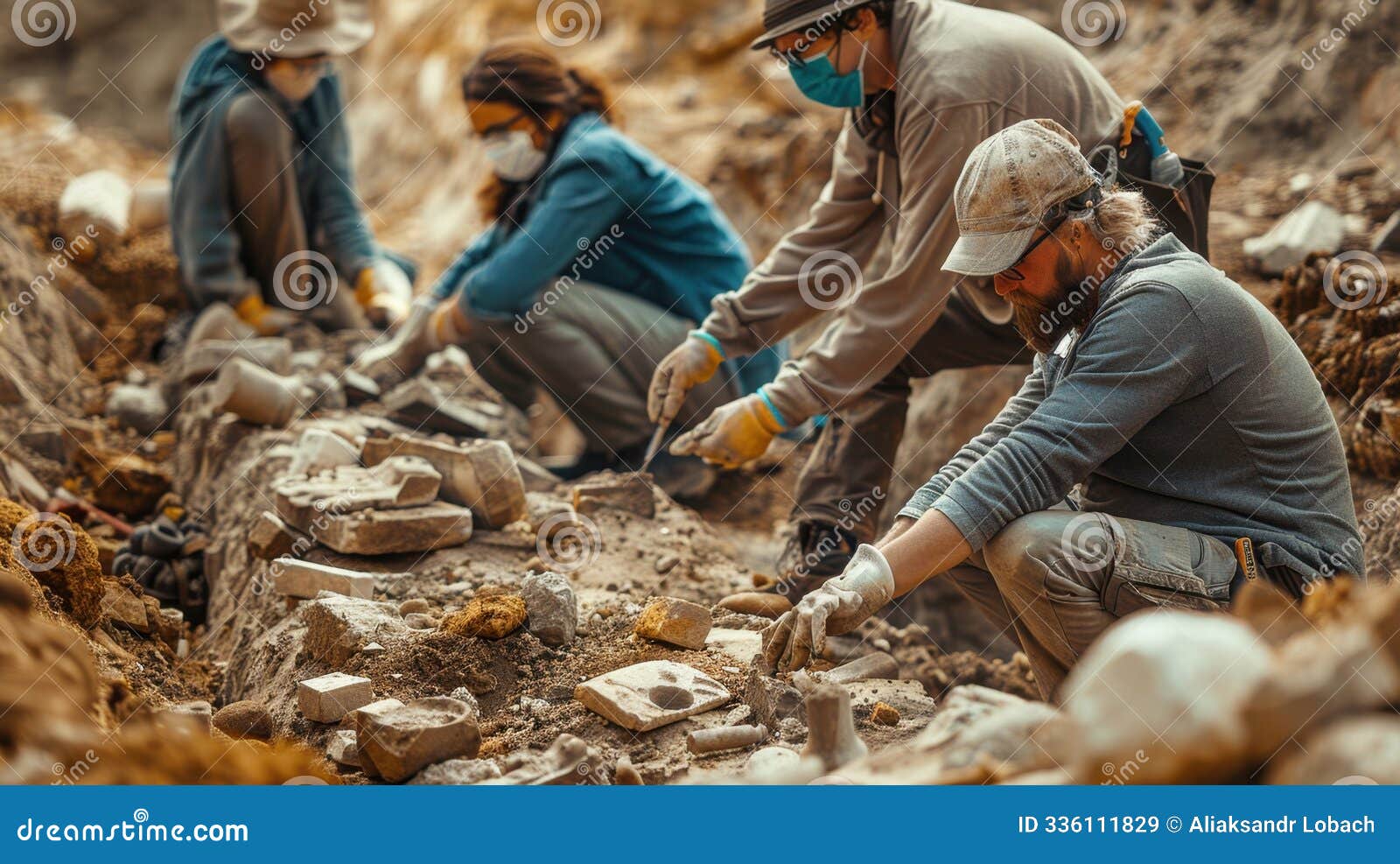 Archaeologists Work at the Excavation Site with Special Tools Stock ...