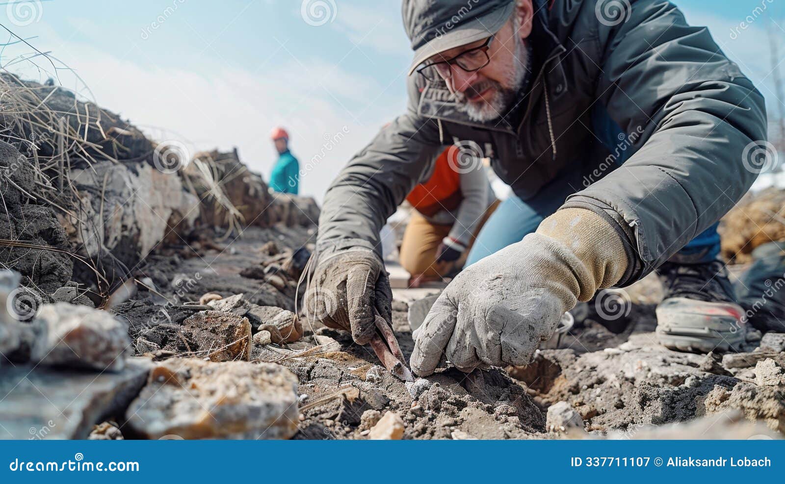 Archaeologists Work at the Excavation Site with Special Tools Stock ...