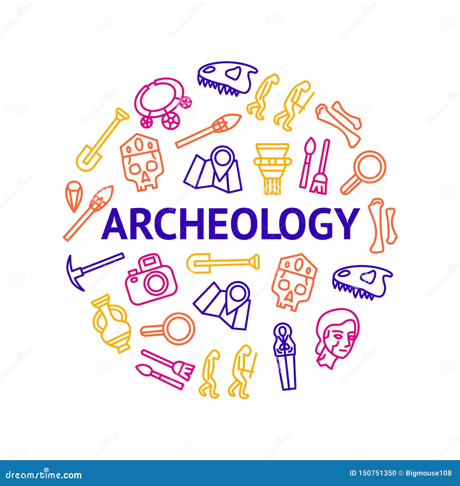 Archaeology Signs Thin Line Round Design Template Ad. Vector Stock ...