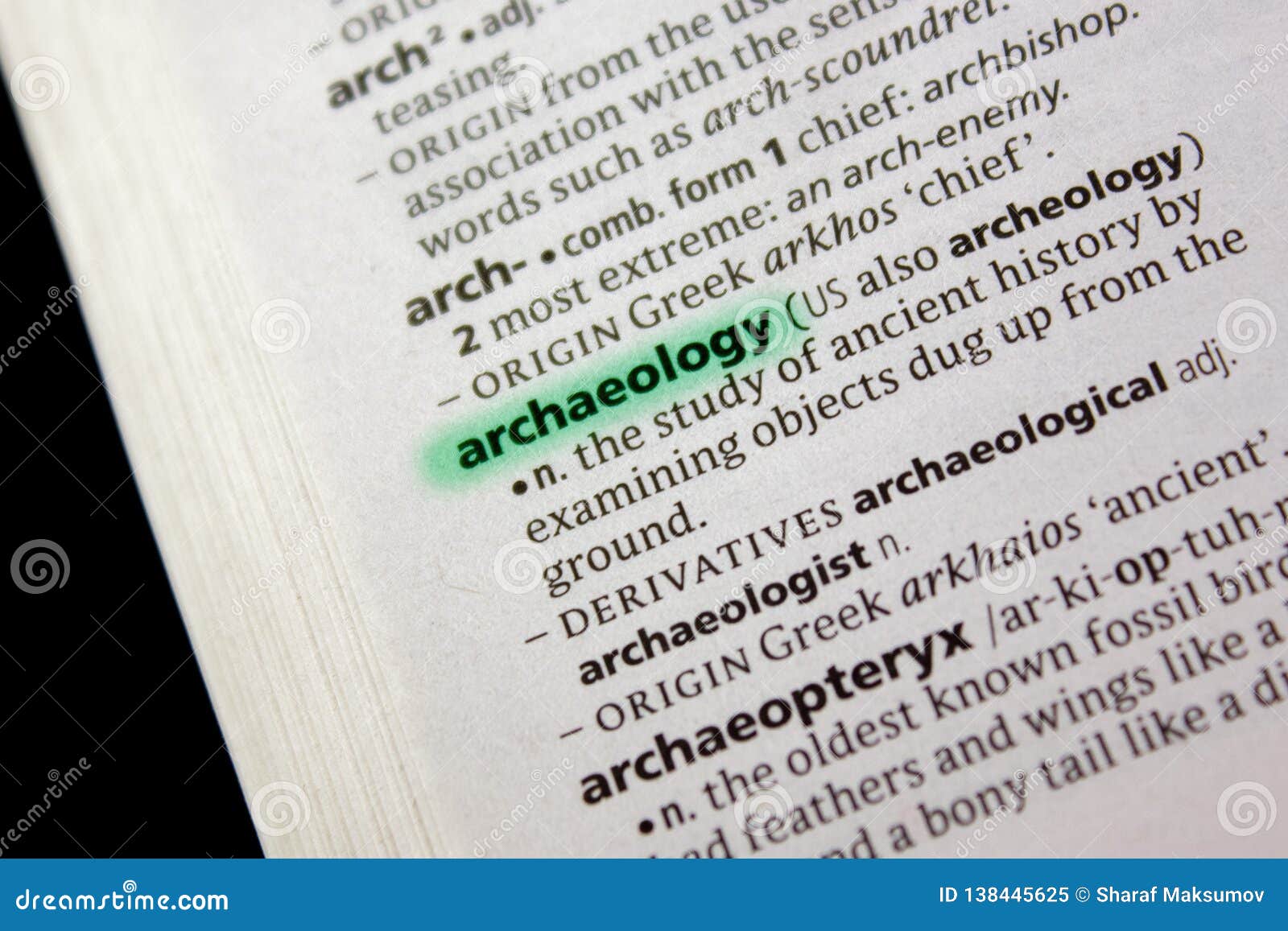 Archaeology Word or Phrase in a Dictionary Stock Image - Image of ...